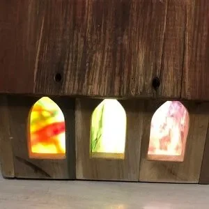 Handmade | Art | Rustic Hand Crafted Wooden Church W Stained Glass ...
